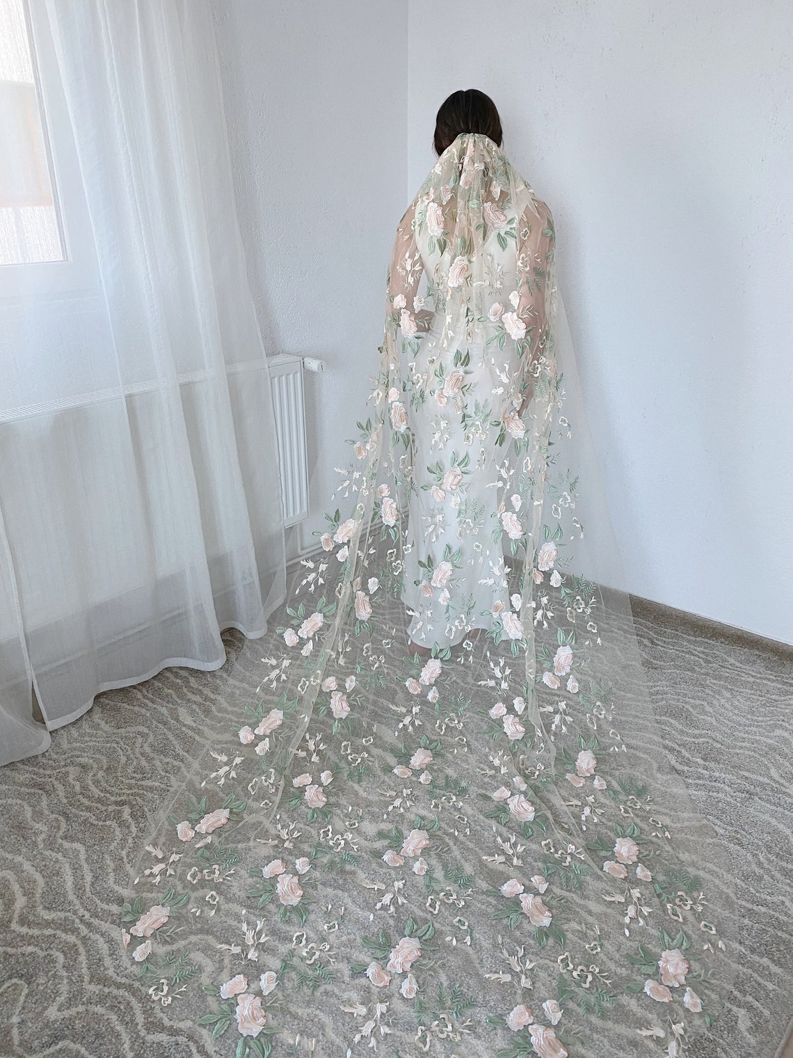 Floral Wedding Veil/embroidered Veil/flower Veil/unique - Etsy