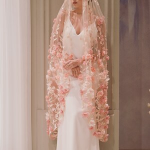 Blush Pink Flower Wedding Veil, 3D Floral Veil, Cathedral Length ...