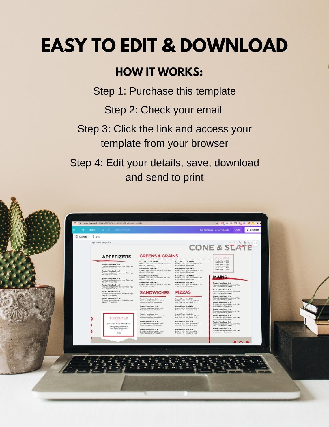 Trendy Restaurant Menu/ DIY Restaurant Menu, Editable Menu Template ...