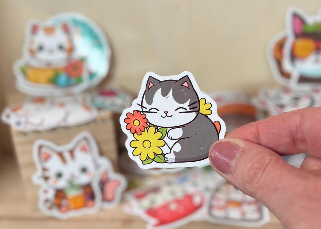 Cartoon Cat Vinyl Stickers - Etsy