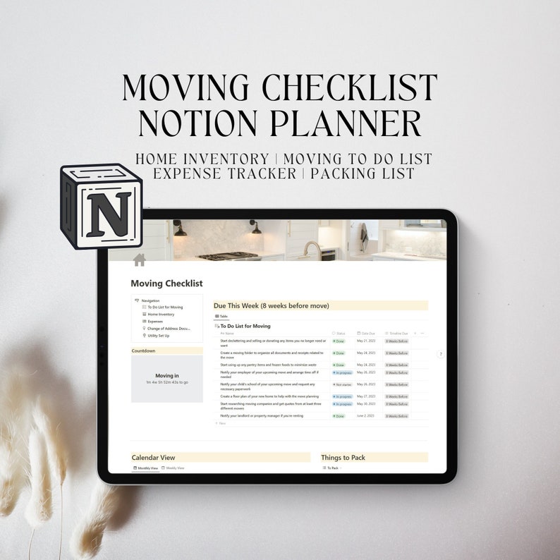 Notion Template Moving Checklist Planner | Notion Planner Moving Checklist, Home Moving ...