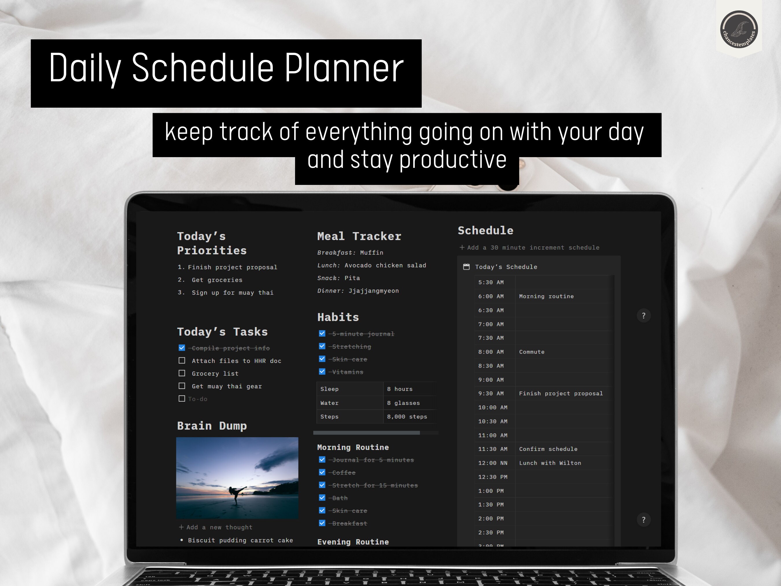 Notion Template Daily Schedule Planner Dark Mode | Notion Dashboard ...