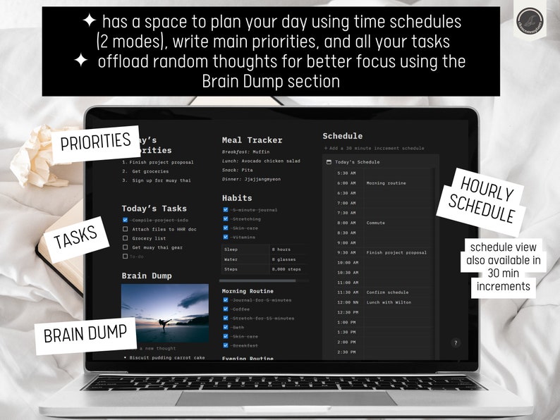 Notion Template Daily Schedule Planner Dark Mode Notion - Etsy