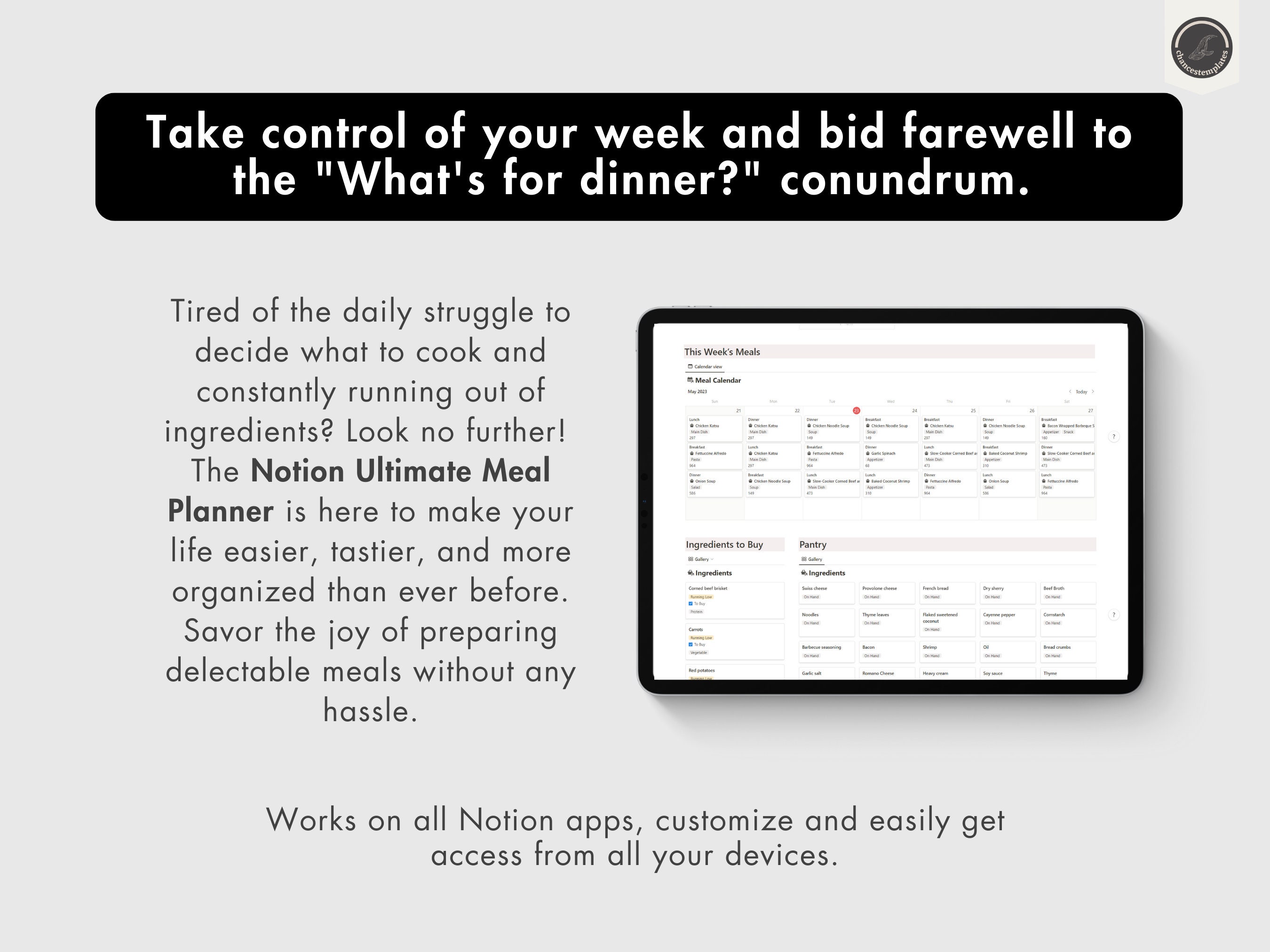Notion Meal Planner Template | Notion Dashboard for Weekly Meal ...