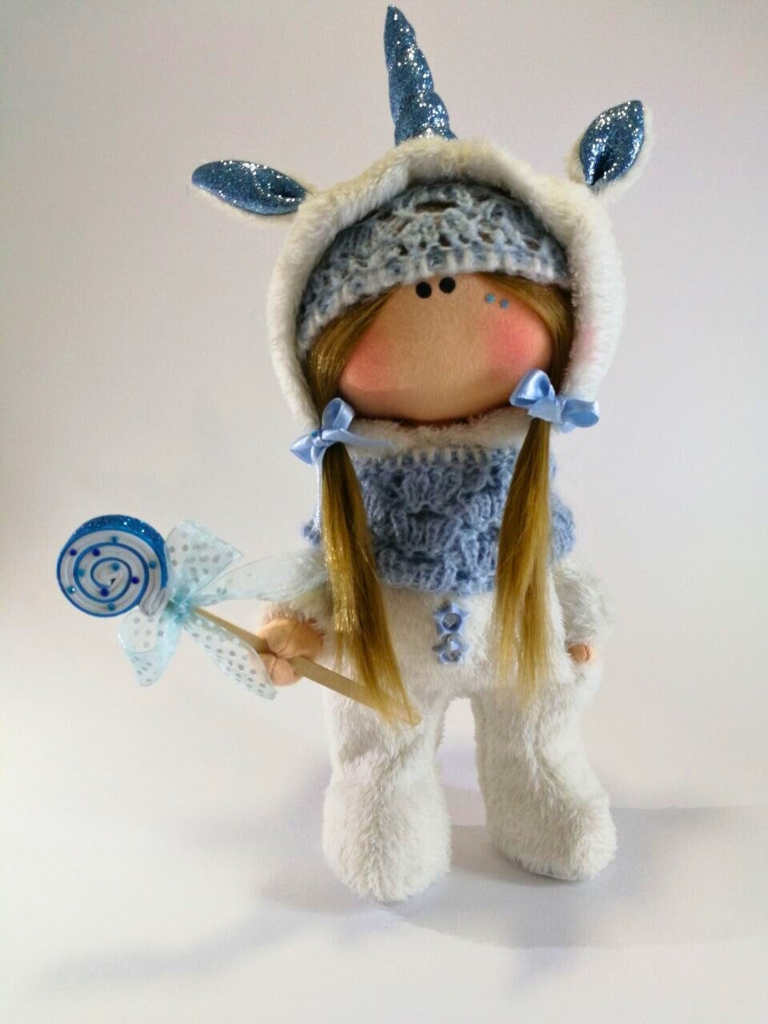 Hand-sewn candy Doll With One-piece Unicorn Pajamas and Lollipops - Etsy