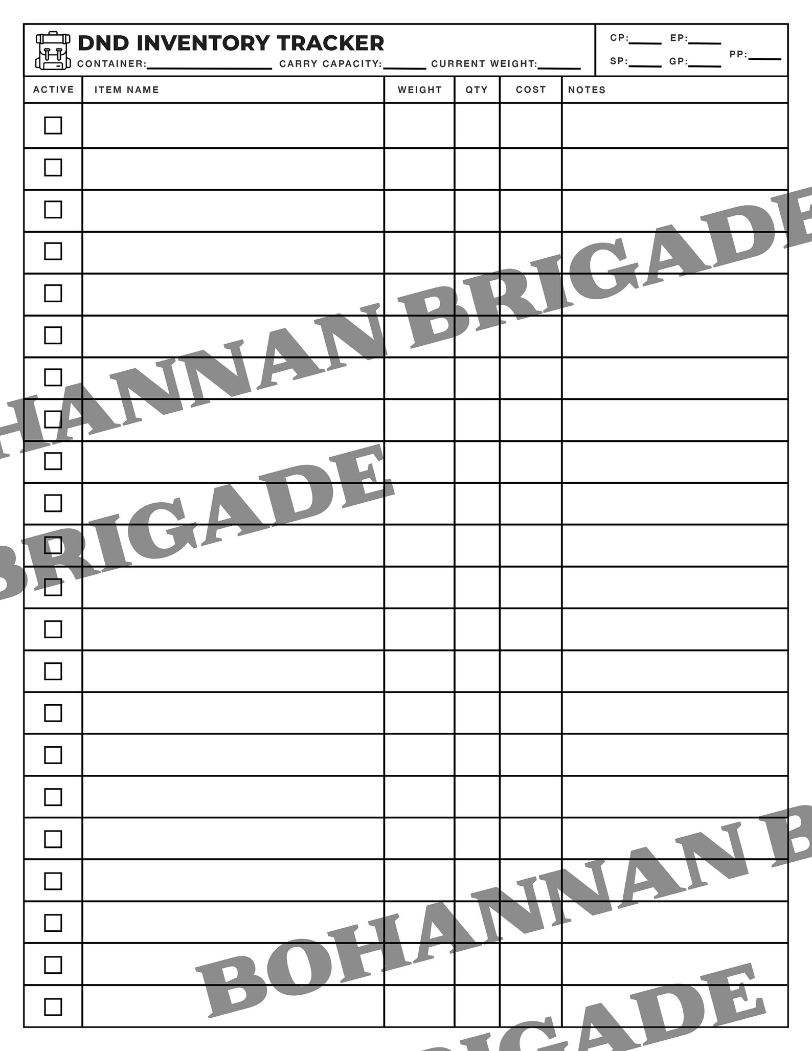 Inventory Tracker Dungeons and Dragons Dnd Character Sheet | Etsy