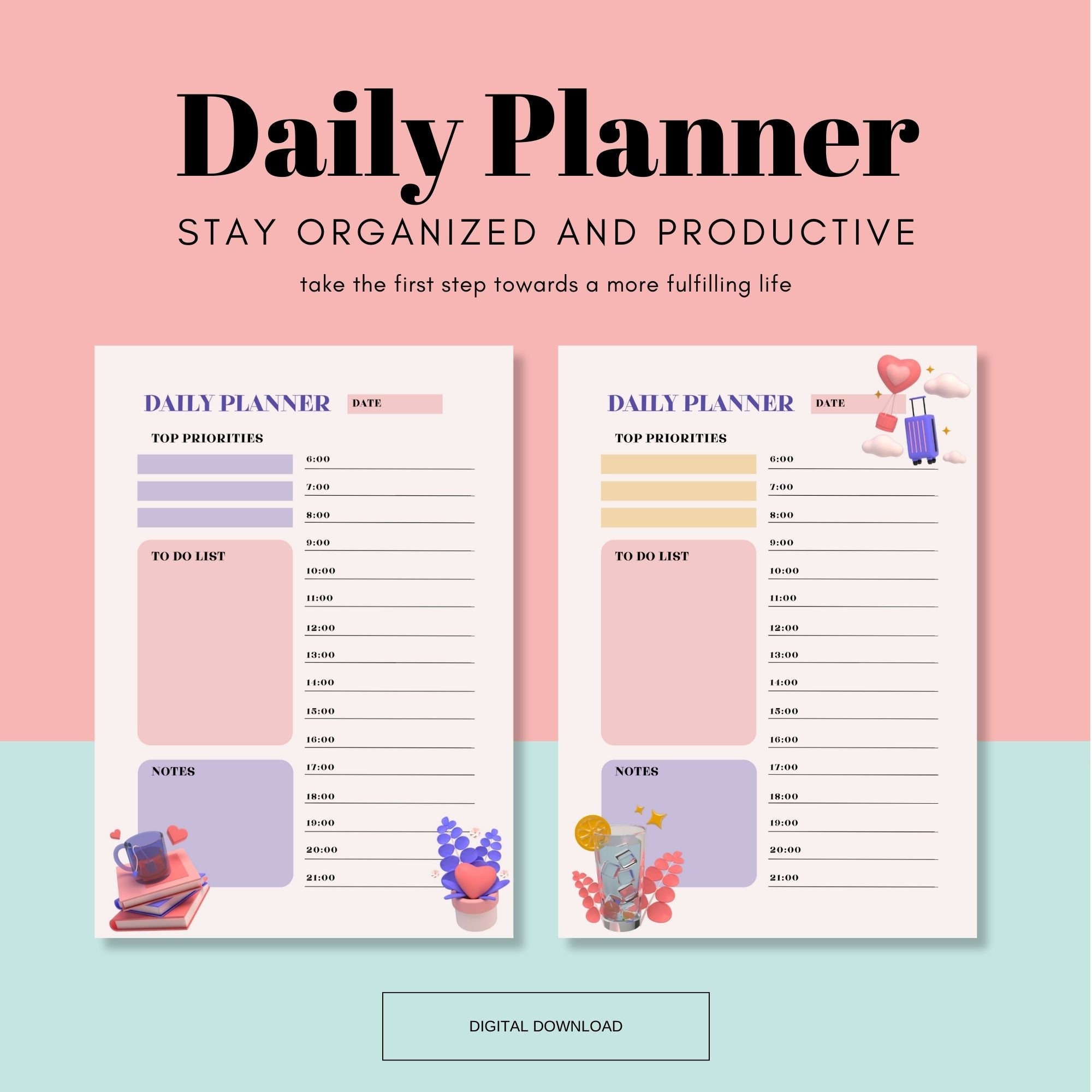 Pastel Planner Printable Daily Plan, Habit Tracker, Goal Setting ...