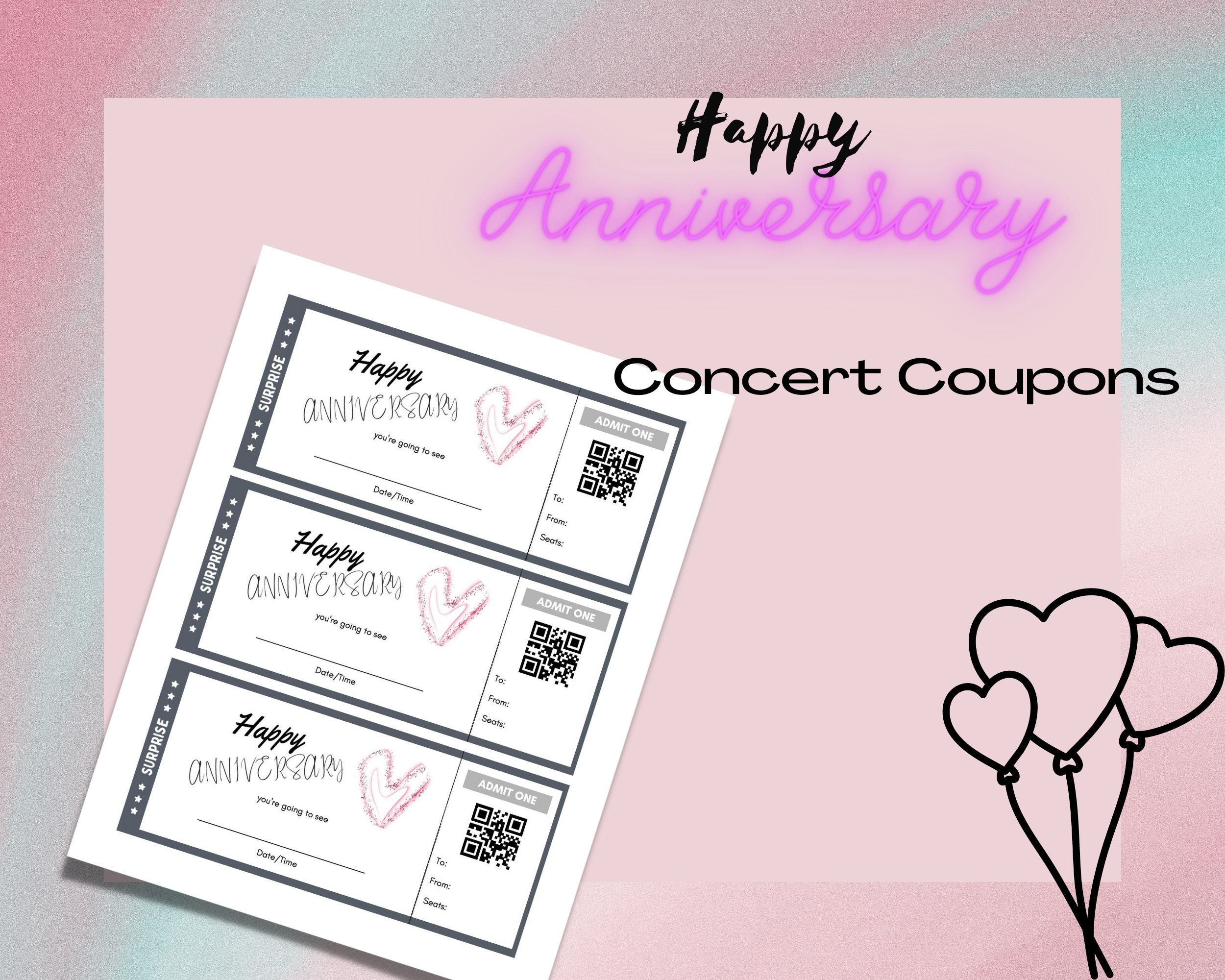 Concert Ticket Gift Printables for Valentine's, Birthday's, and ...