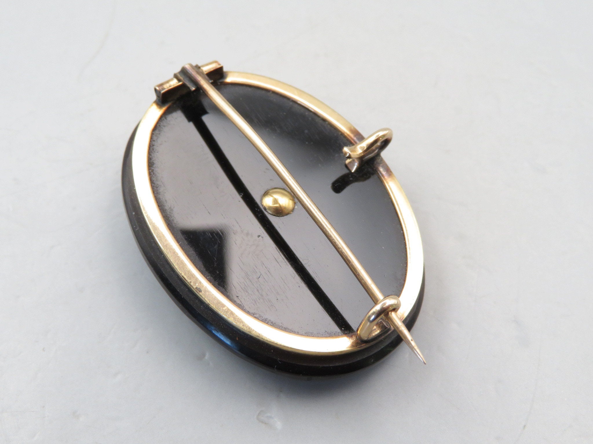 Victorian 14k Gold Faceted Black Onyx and Seed Pearl Mourning Brooch ...