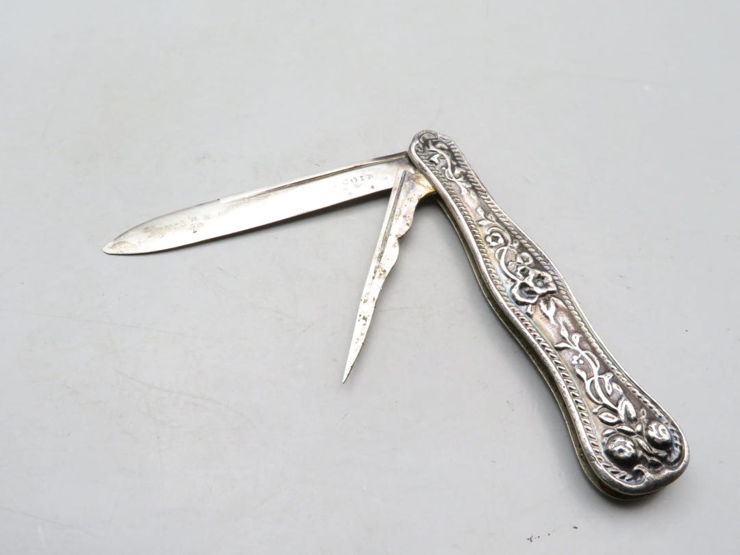 Antique Coin Silver Folding Fruit Knife, Pick and Blade, Victorian Coin ...
