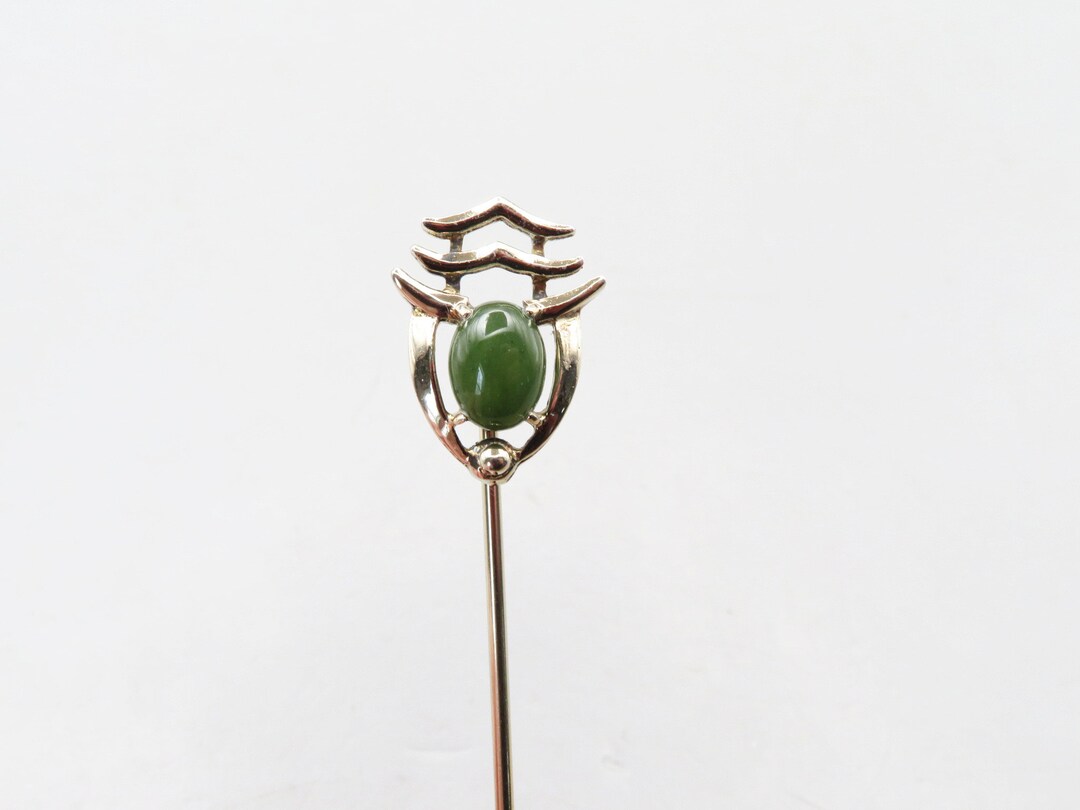 Anson Sterling Silver Vermeil Jade Stick Pin, Lapel Pin, Dress Up ...