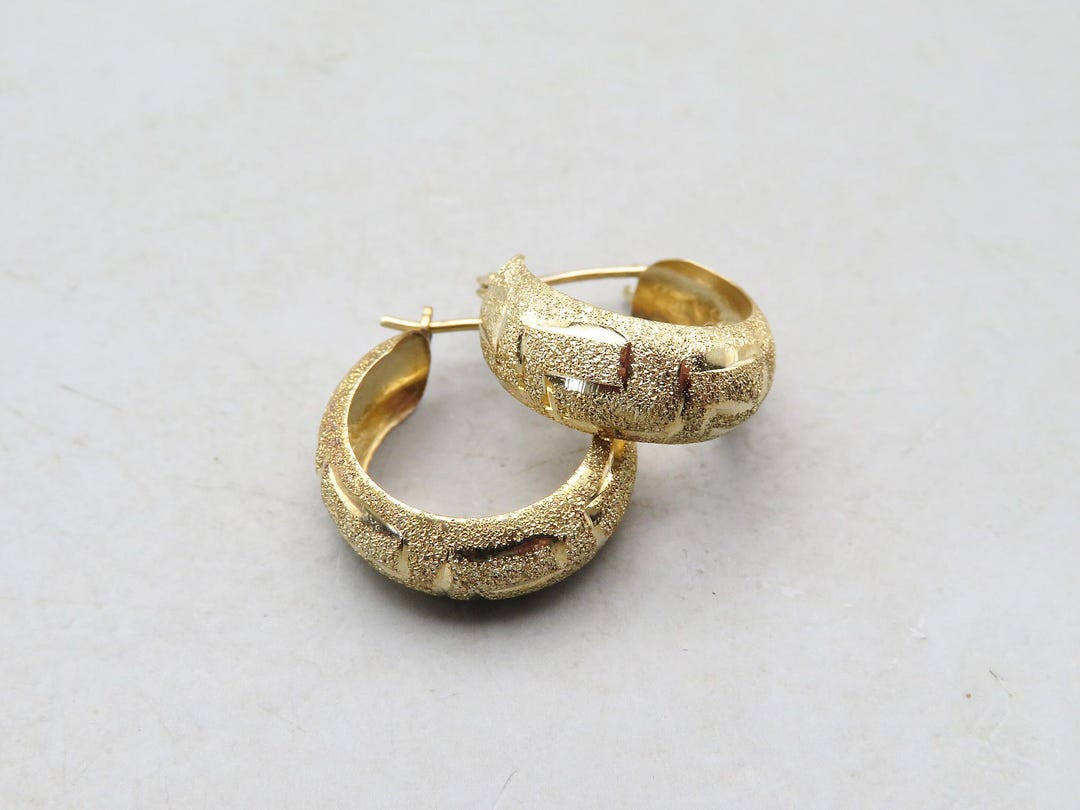 14k Gold Wide Hoop Etched Earring, Italian Gold Hoop Earrings With ...