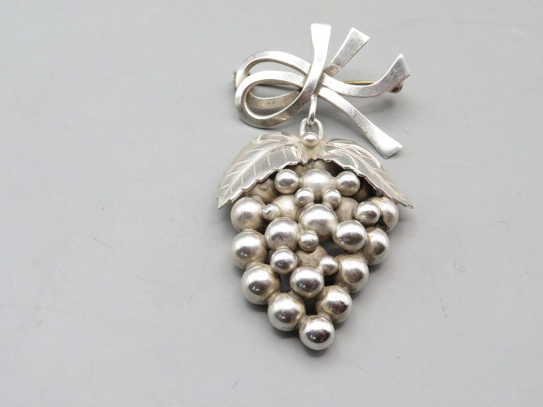 Vintage Sterling Silver Swinging Grape Cluster Brooch Pin, Vintage ...