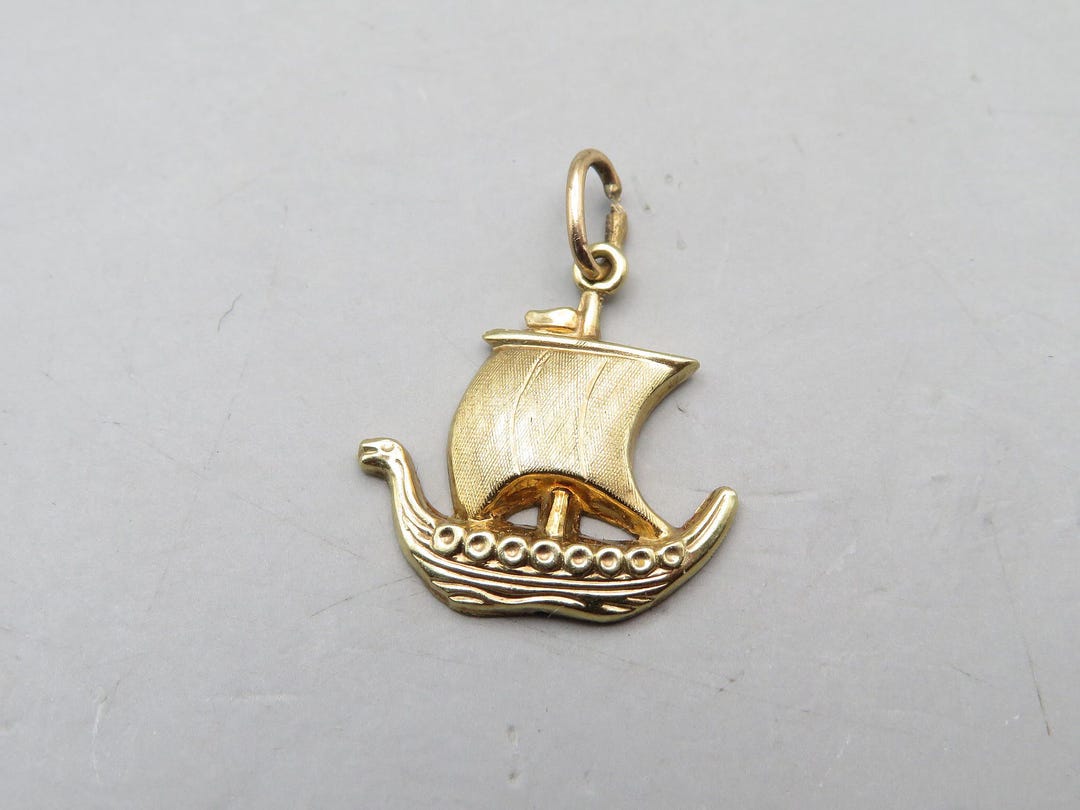 Vintage 14k Gold Viking Ship Under Sail Charm or Pendant, Gold Nautical ...
