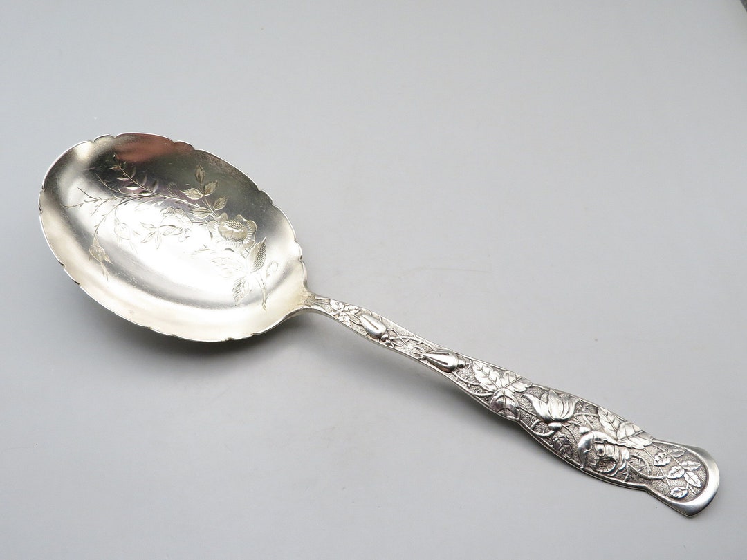 Sterling Silver Serving Spoon Flower and Vine Berry Serving Spoon Large ...