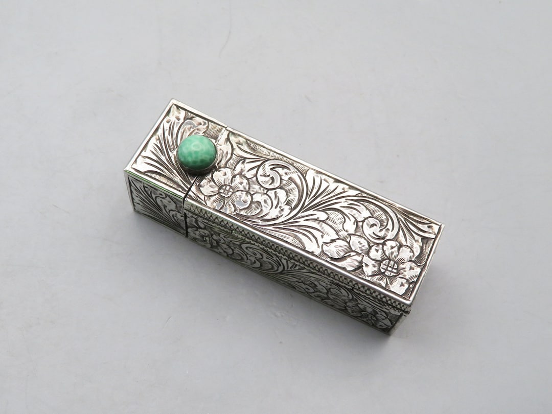Antique 800 Silver Lipstick Case Holder Silver Repousse Exterior ...