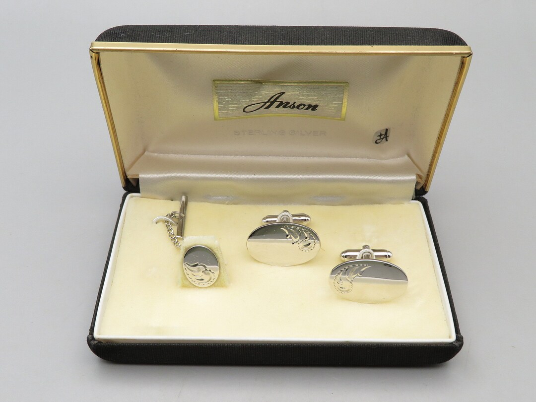 Anson Sterling Silver Cuff Links and Tie Tack, Never Worn, Boxed Set ...