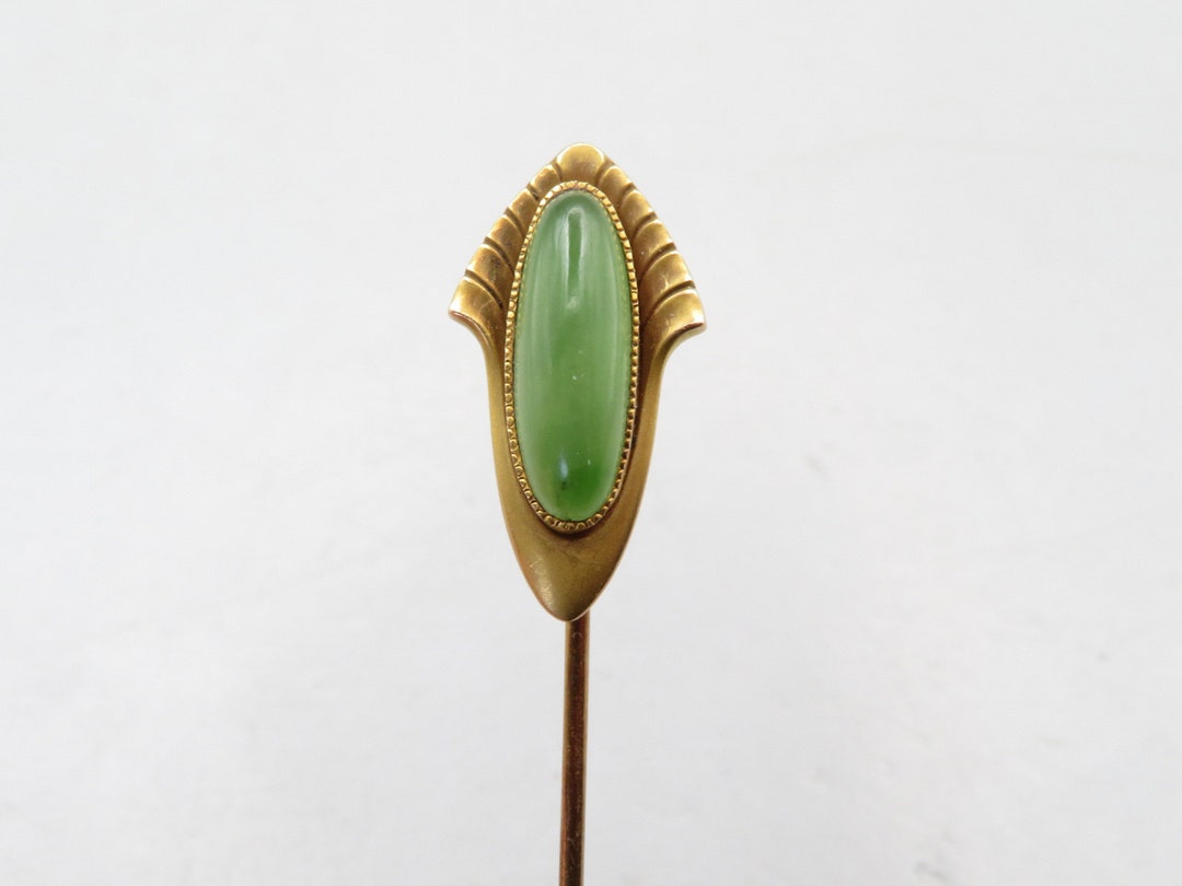 Gold Stick Pin Art Deco 14k Gold and Jade Stick Pin, Lapel Pin, Dress ...