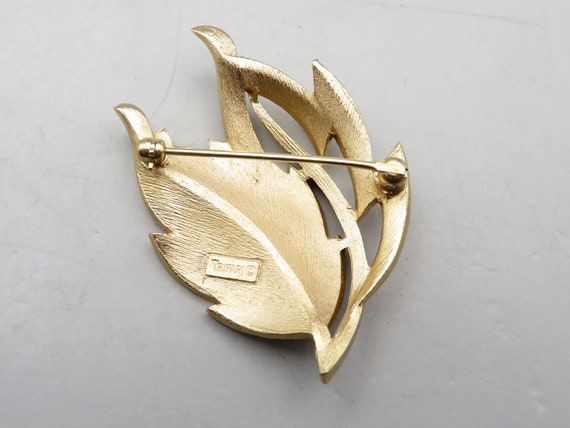Trifari Gold Tone Leaf Brooch, Signed Matte Gold Tone… - Gem
