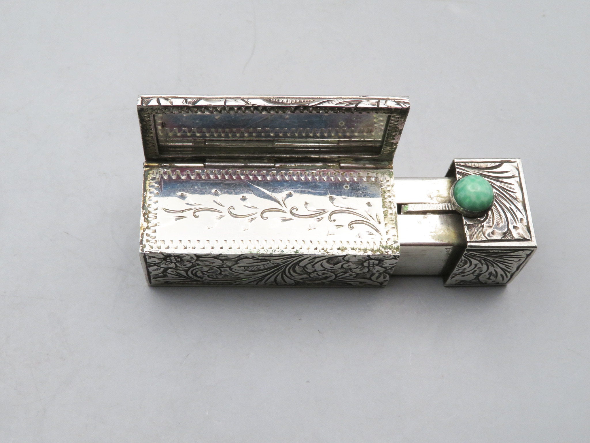 Antique 800 Silver Lipstick Case Holder Silver Repousse Exterior ...