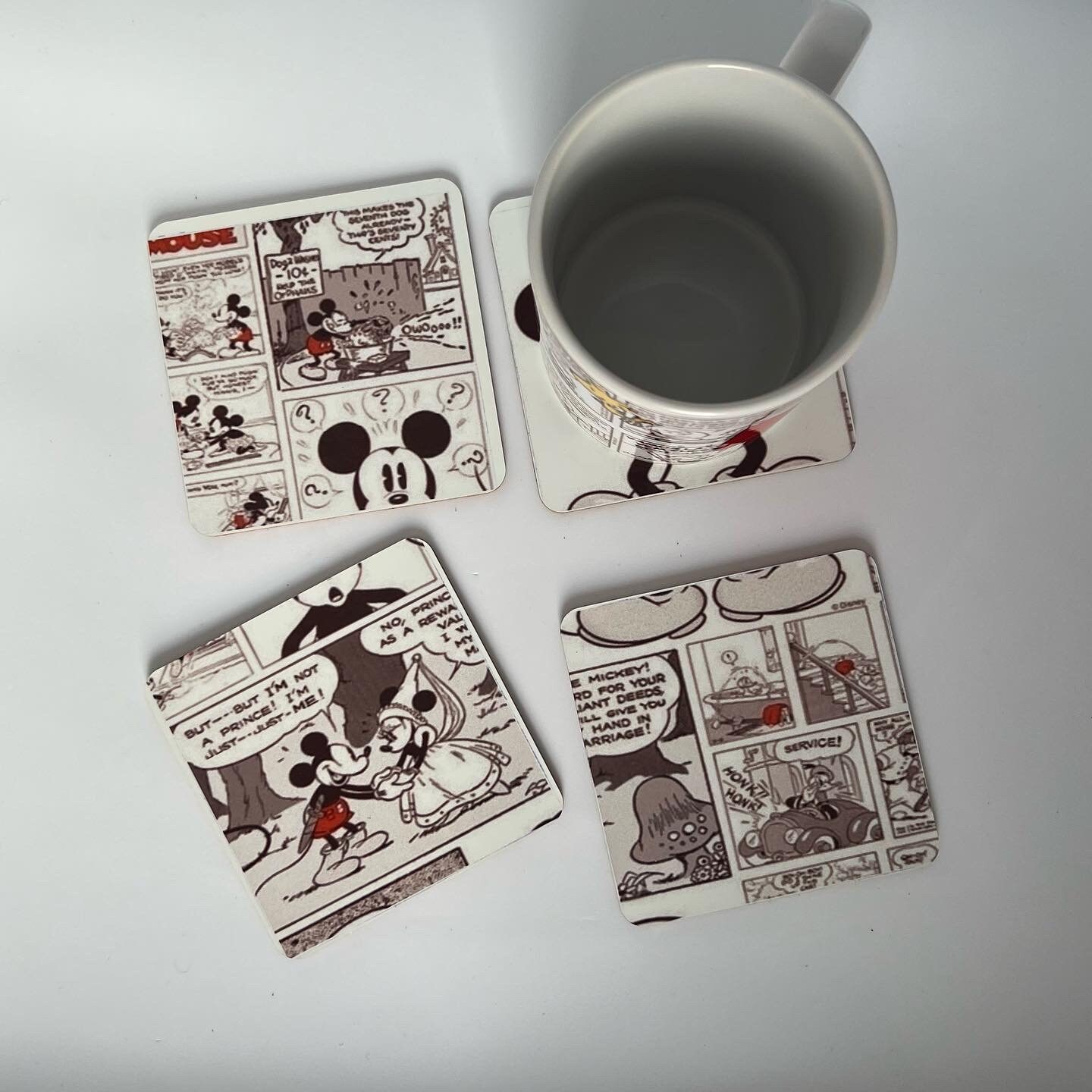 Set of 4 Mickey Mouse Coasters: Create Your Own Comic on the Table - Etsy