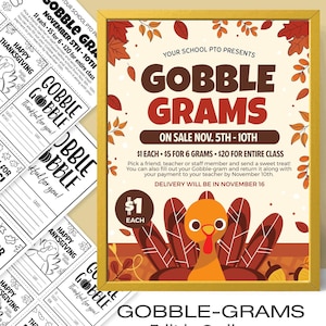 Gobble Grams, Editable Thanksgiving Candy Grams, Printable Gobble Grams ...