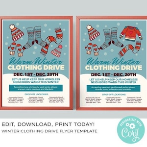 Winter Clothing Drive Flyer Template • Sock Drive | EDITABLE | Sock ...