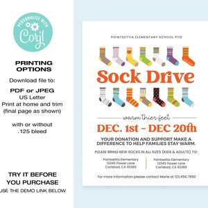 Winter Sock Drive Flyer Template • Sock Drive | EDITABLE | Sock Drive ...