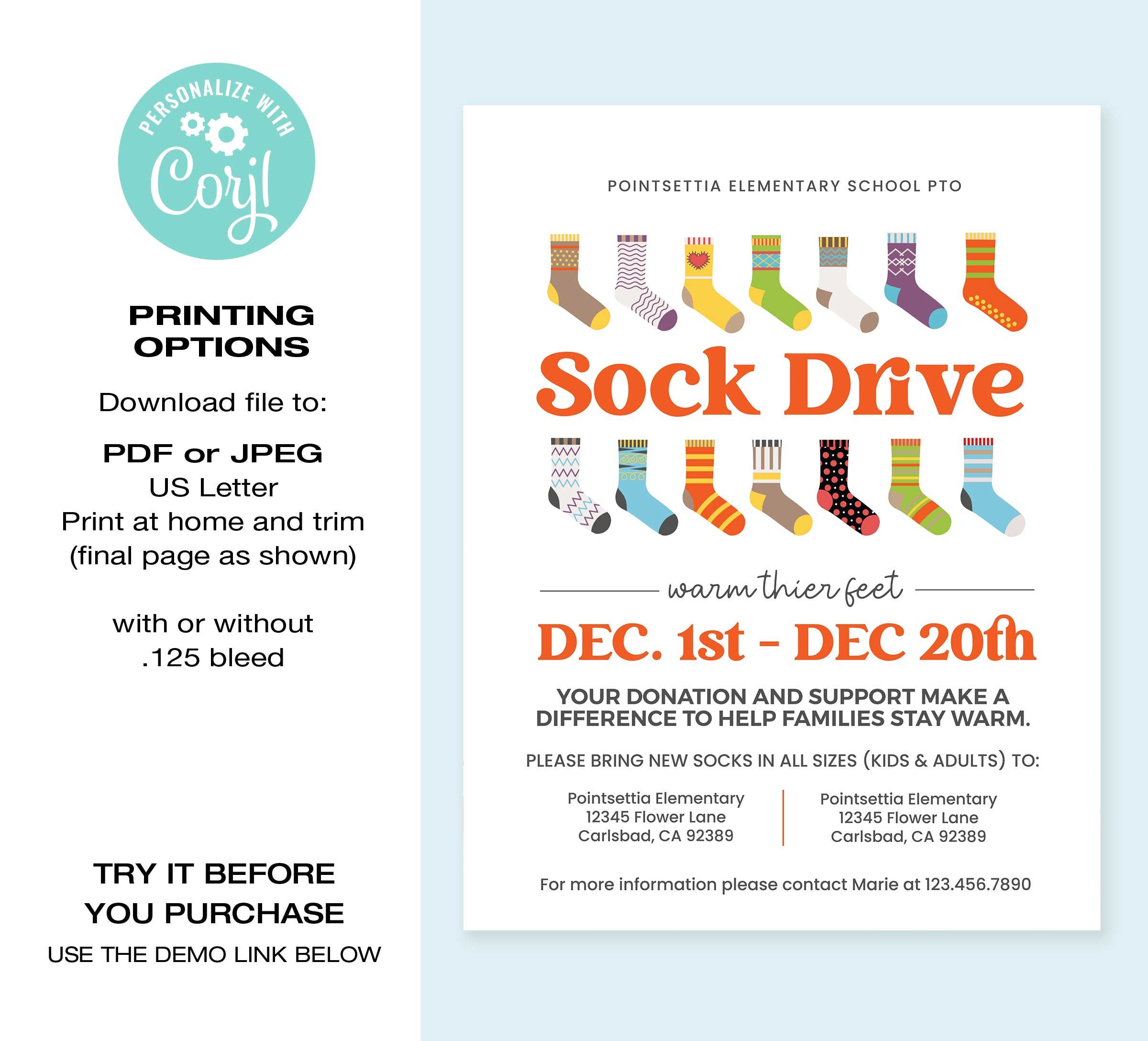 Winter Sock Drive Flyer Template • Sock Drive | EDITABLE | Sock Drive ...