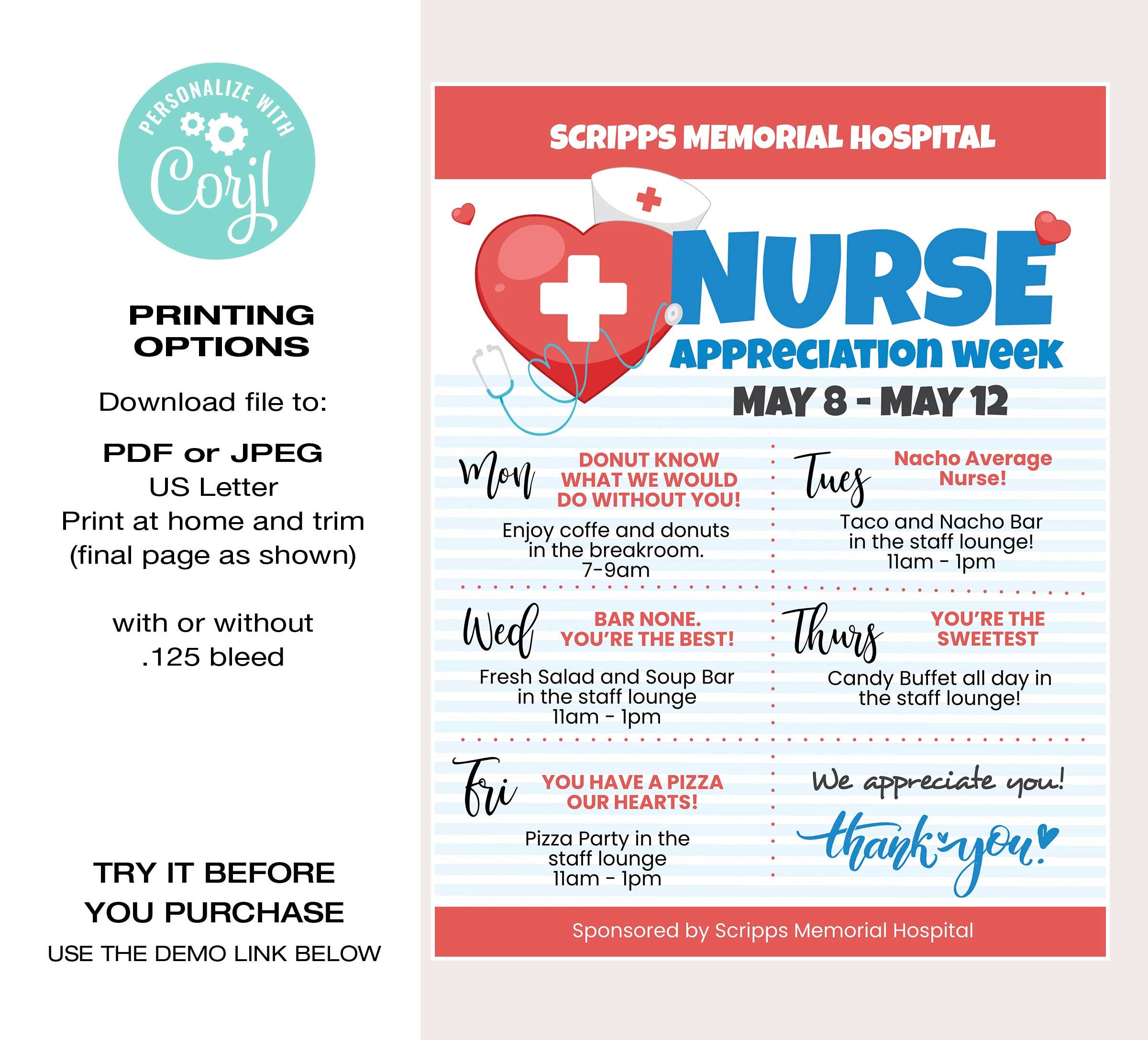 Nurse Appreciation Week Flyer Template EDITABLE| Nurse Appreciation ...