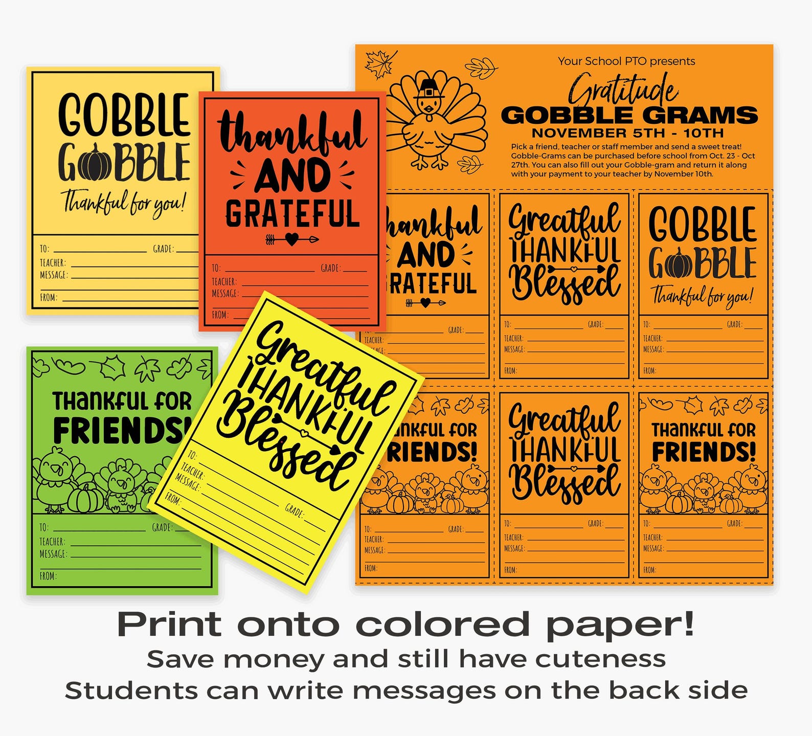Gobble Grams, Editable Thanksgiving Candy Grams, Printable Gobble Grams ...
