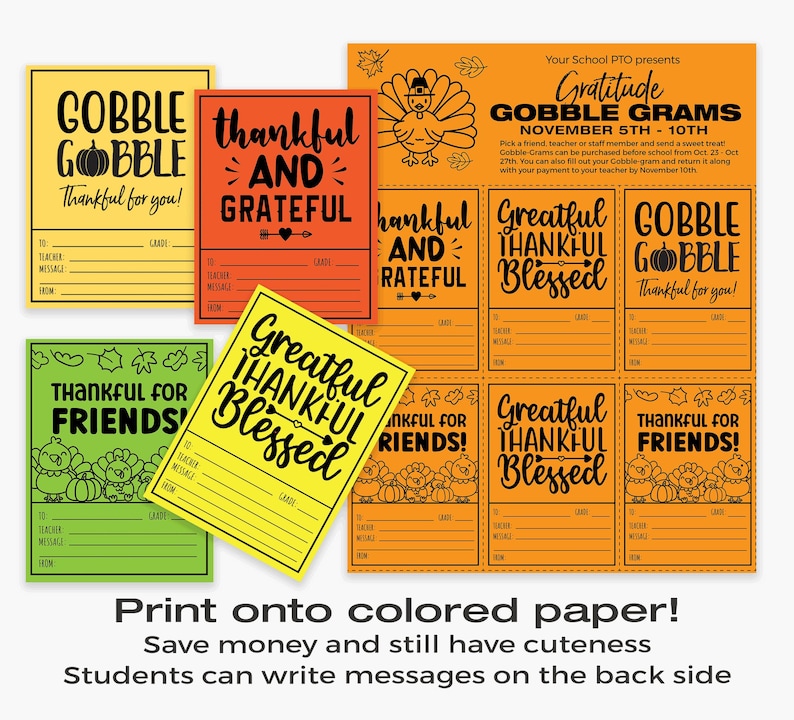 Gobble Grams, Editable Thanksgiving Candy Grams, Printable Gobble Grams ...