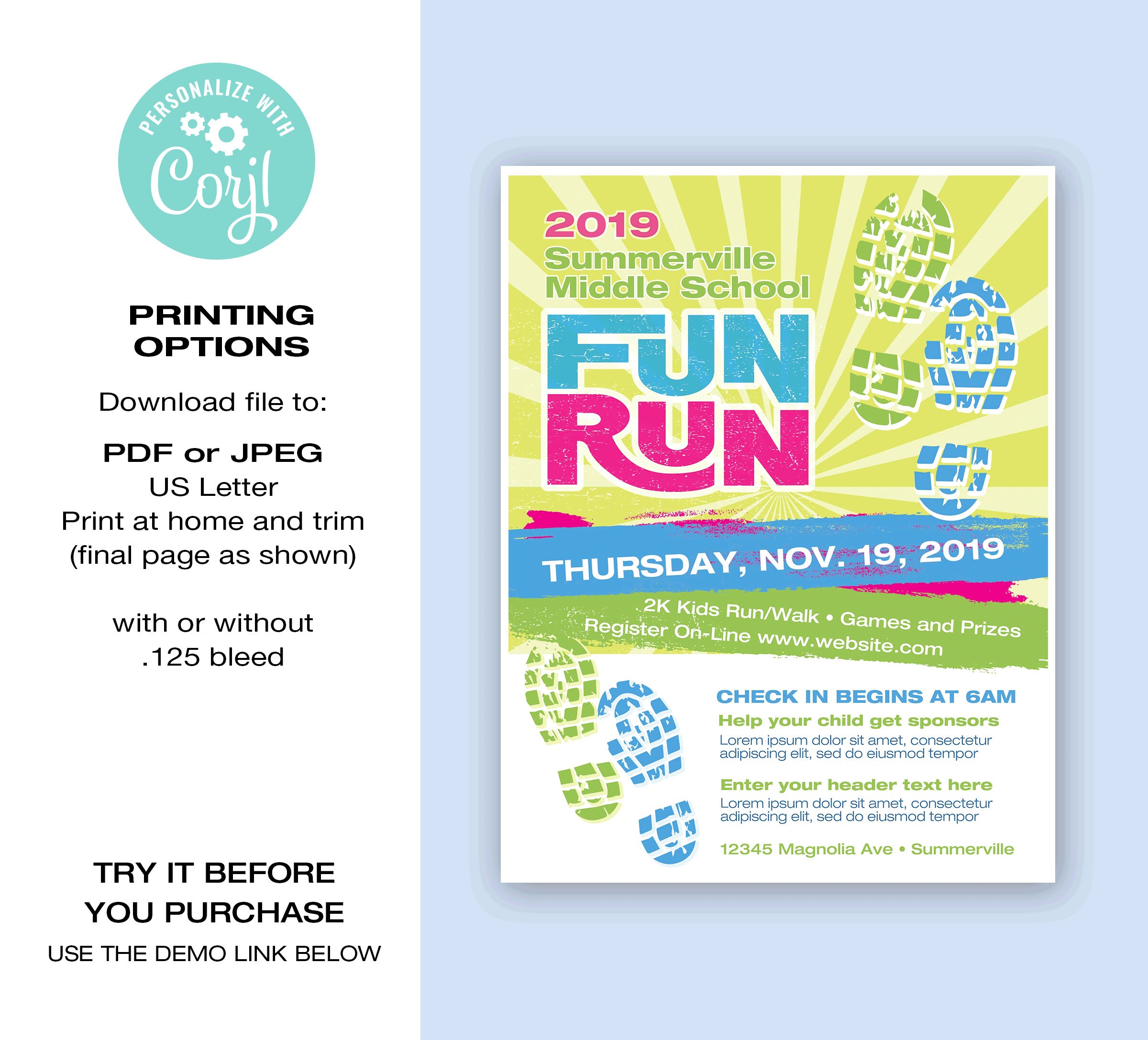Fun Run Flyer Template • Kids Run • Template | Editable Template ...