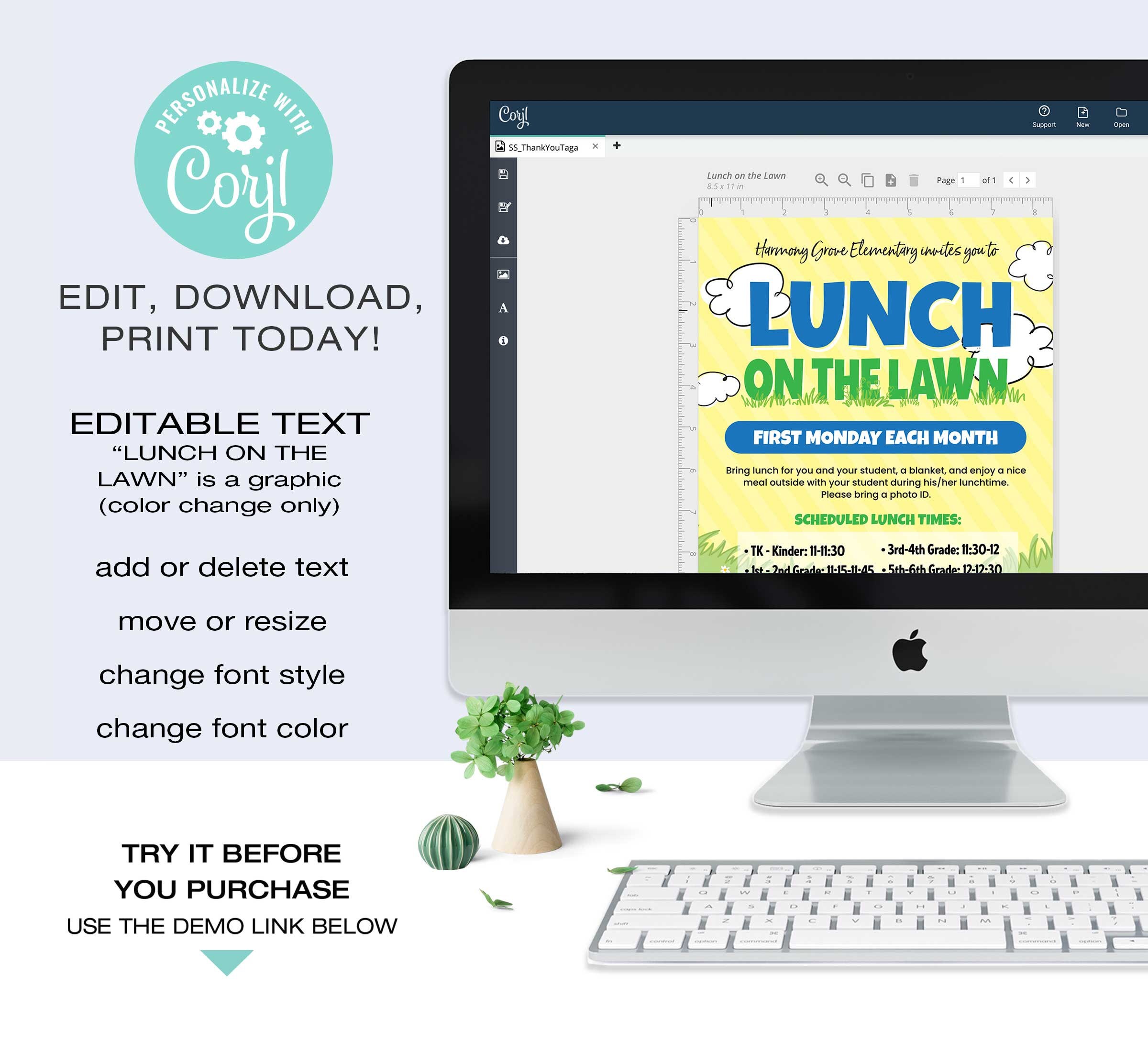 Lunch on the Lawn Flyer Template EDITABLE| Picnic Lunch Flyer | 8.5 X ...