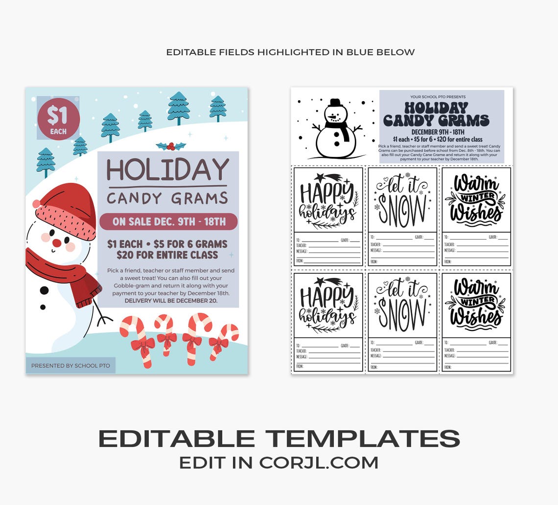 Editable Winter Candy Grams, Christmas Candy Grams, Snowman, Printable ...