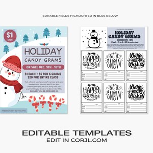 Editable Winter Candy Grams, Christmas Candy Grams, Snowman, Printable ...
