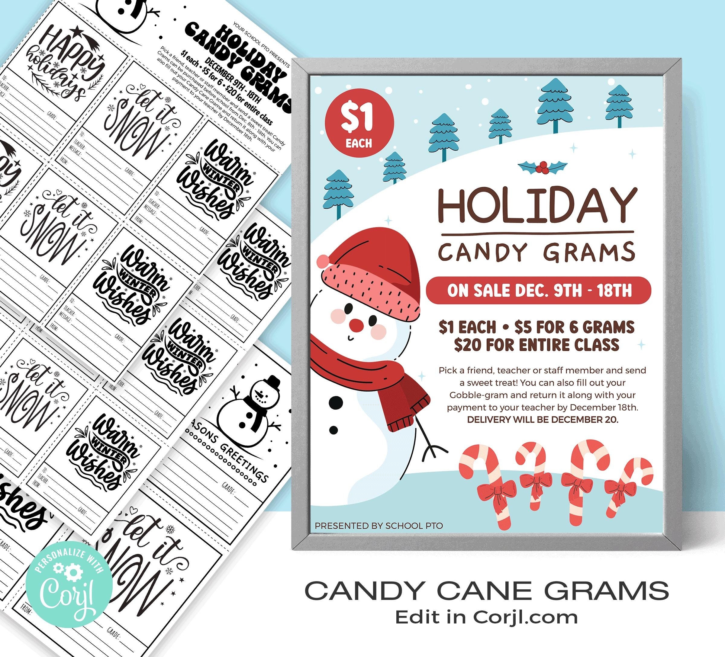 Editable Winter Candy Grams, Christmas Candy Grams, Snowman, Printable ...