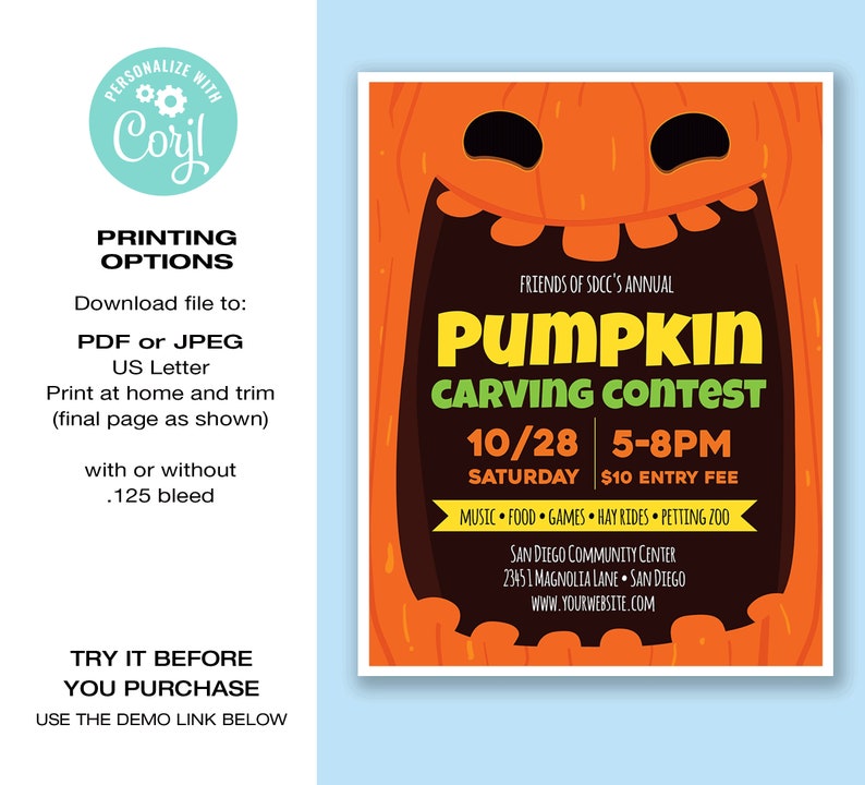 Pumpkin Carving Contest Flyer • halloween Party Flyer Template ...