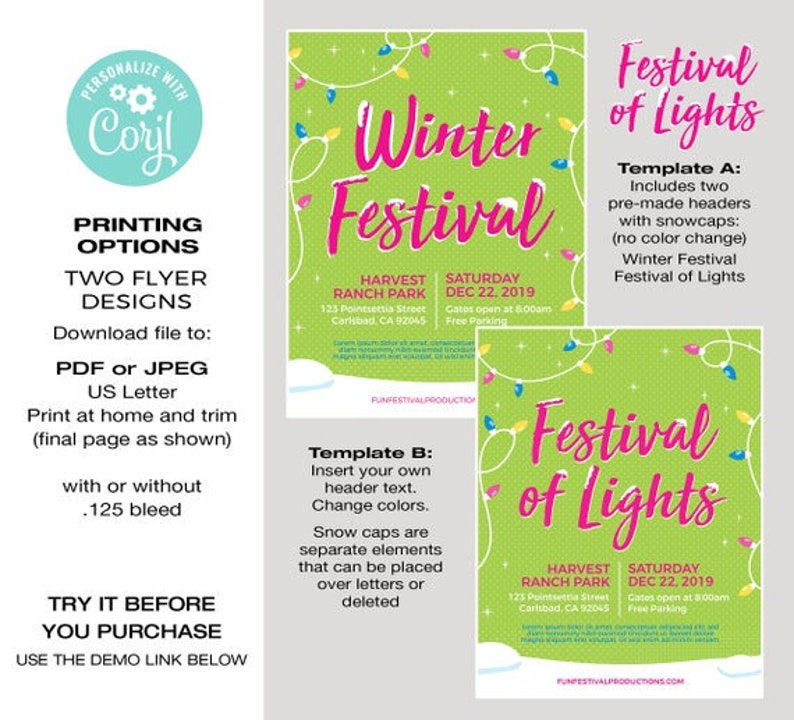 Winter Festival Template • Festival of Lights • Winter Party | EDITABLE ...