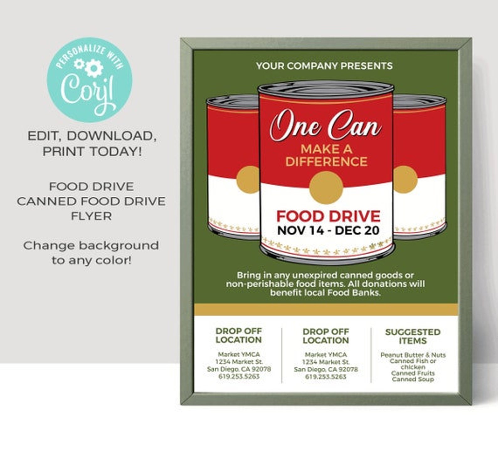Canned Food Drive Flyer Template | Food Drive Flyer • EDITABLE ...