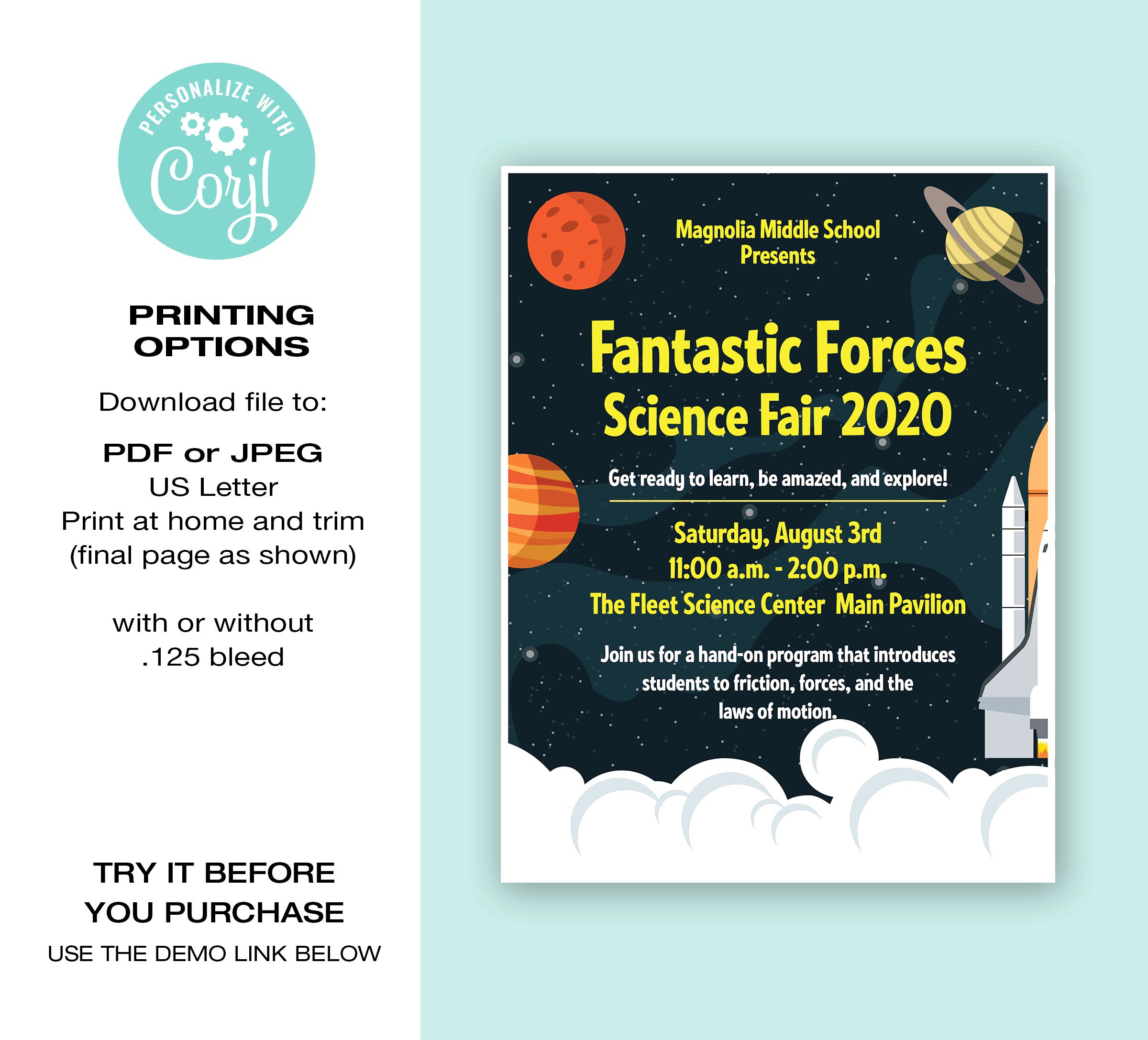 Science Fair Space Fair Science Festival School Flyer Template Editable ...