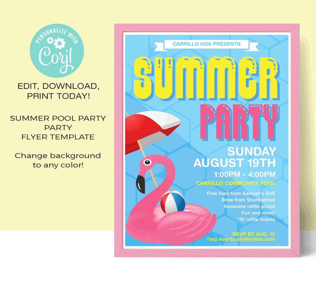 Summer Pool Party Flyer Template • Pool Party • Swim Party Template ...