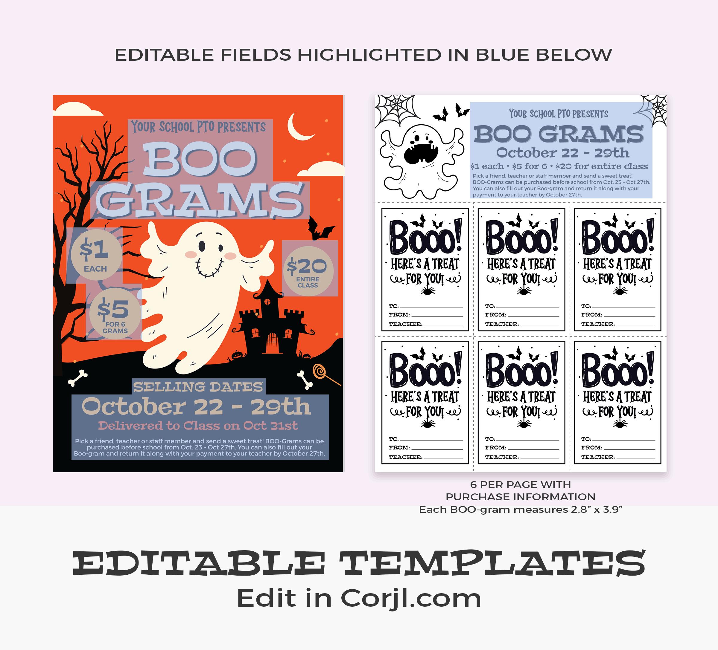 Boo Grams, Editable Halloween Candy Grams, Printable Boo Grams for ASB ...