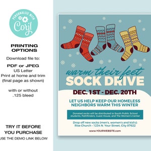 Winter Sock Drive Flyer Template • Sock Drive | EDITABLE | Sock Drive ...
