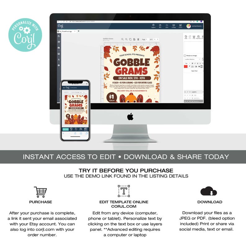 Gobble Grams, Editable Thanksgiving Candy Grams, Printable Gobble Grams ...