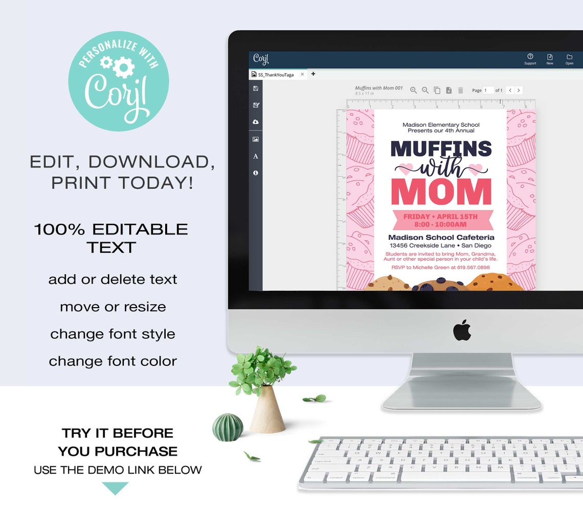 Muffins and Mom Flyer Template EDITABLE| Mother's Day Flyer | 8.5 X 11 ...