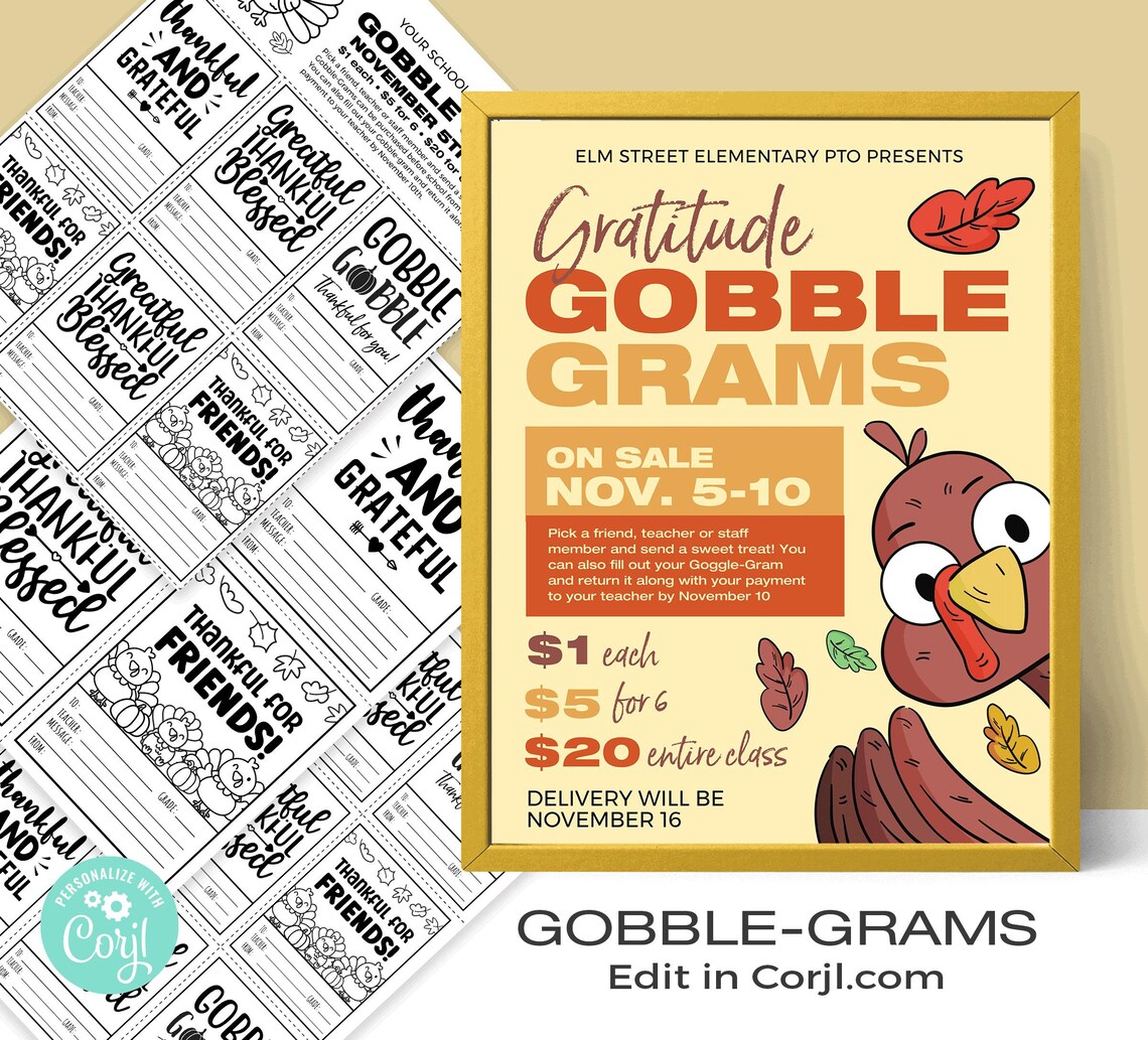 Gobble Grams, Editable Thanksgiving Candy Grams, Printable Gobble Grams ...