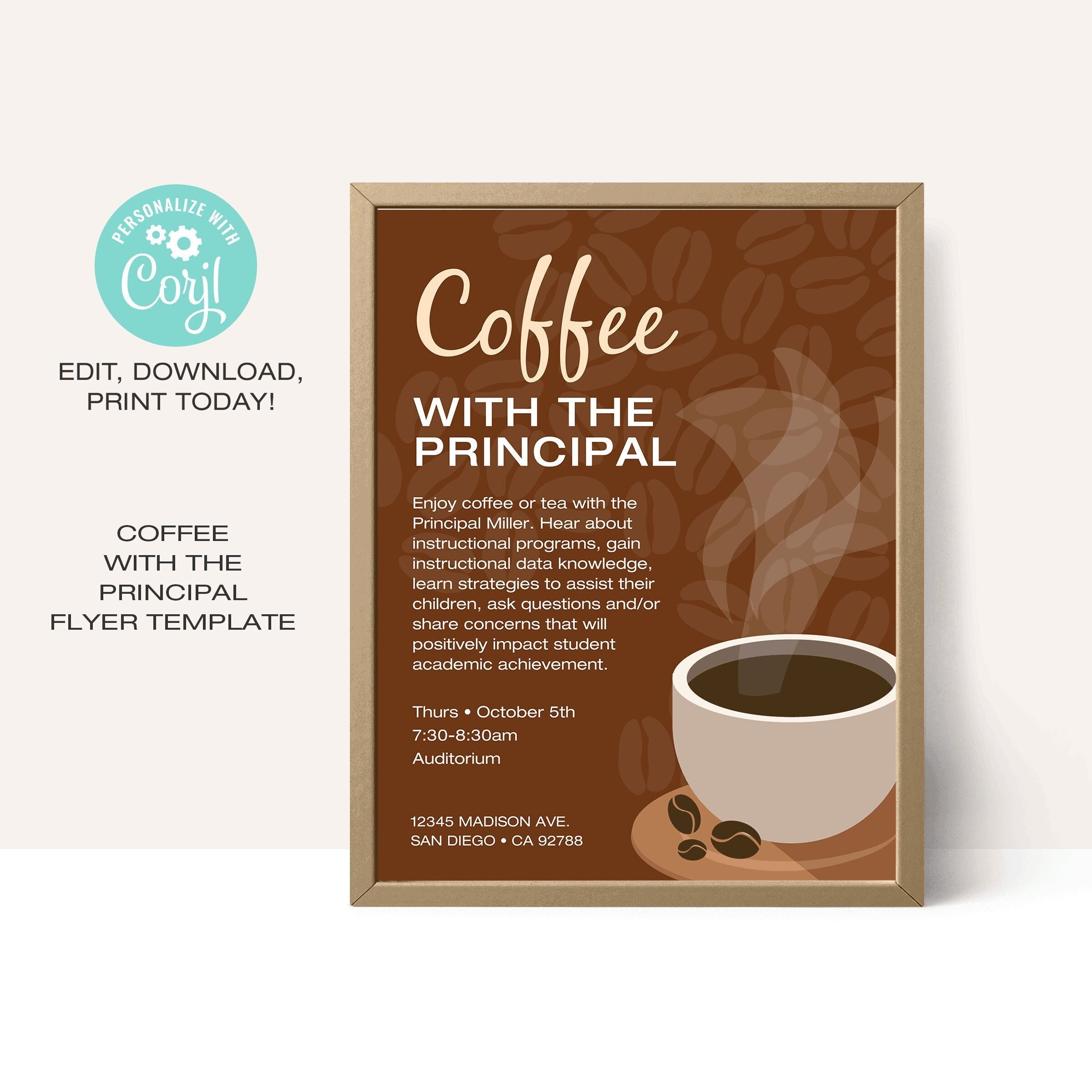Coffee With the Principal Flyer Template • Coffee Flyer • Coffee ...