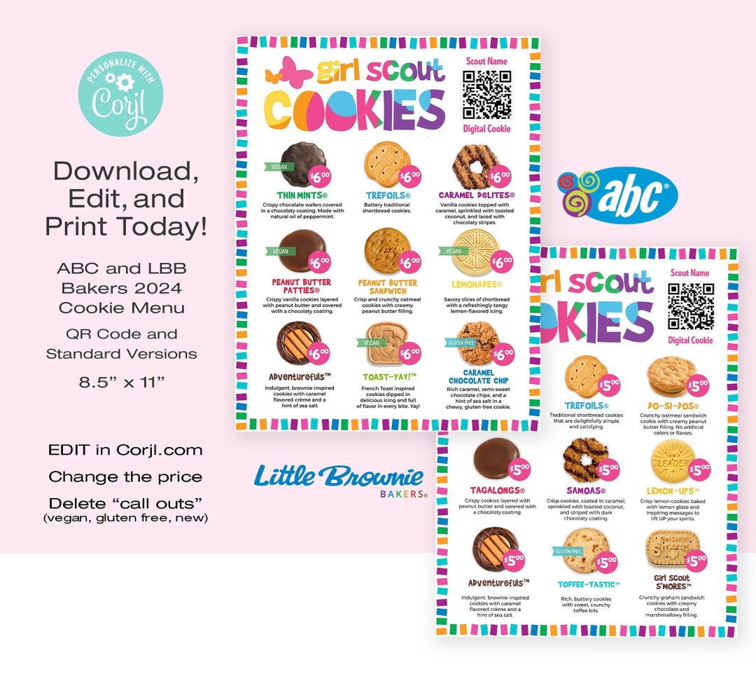 Girl Scout Cookie Menu 2024 With QR Code ABC and Little - Etsy Australia
