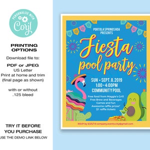Fiesta Pool Party Flyer Template • Pool Party • Swim Party Template ...